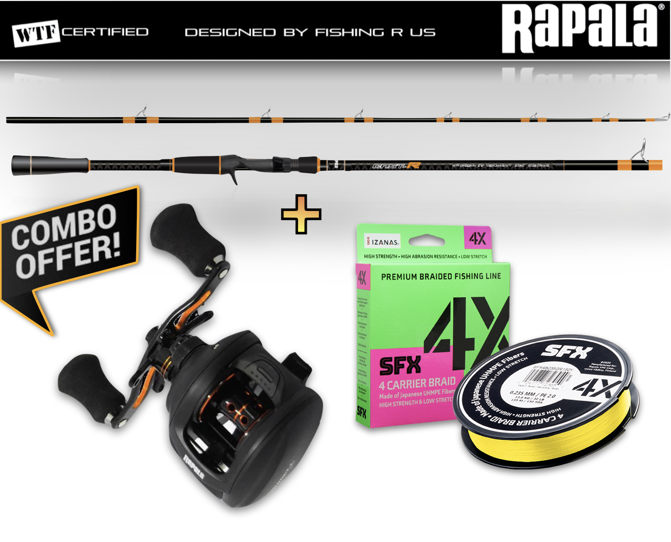 Rapala Cast-R Baitcaster Rod / Rapala Maxwell RM-200 Reel / SFX 4X 30lb ...
