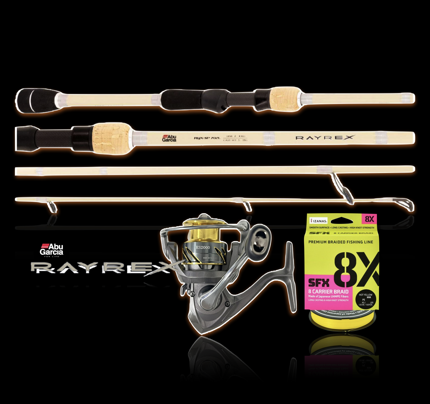 Abu Garcia® Rayrex II 7′ 2pc 2-4kg / KS2000 Spin Reel / SFX 8X 15lb ...